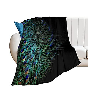 Peacock Feather Flannel Fleece Throw Blankets 50"X40" Lightweight Fluffy Winter Fall Blanket Cozy Soft Fuzzy Plush Home Decor for Couch Bed Sofa Bedroom Living Room Travel