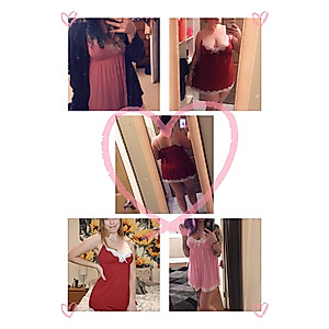 Avidlove Womens Lace Chemise V Neck Nightgown Nightshirt Full Slips Baby Doll Sleepwear (Pink, Large)