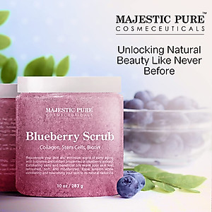 MAJESTIC PURE Blueberry Body Scrub, with Collagen, Stem Cell & Biotin - Exfoliating Body Scrub to Exfoliate, Smooth & Moisturize Skin - Deep Cleansing & Hydrating, Skin Care for Men and Women - 10 oz