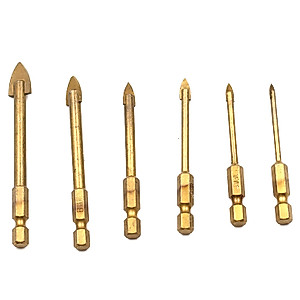 Chiloskit 5pcs Titanium Coated Tile Glass Masonry Drill Bit Set Hole Cutting Tool with Hex Shank for Ceramic Tile Marble Mirror Glass, 3/4/6/8/10mm
