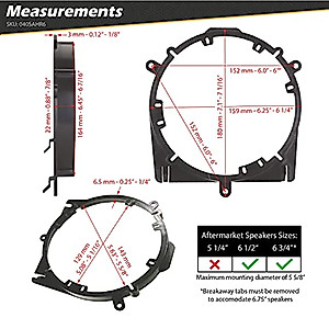 Scosche Select 2004 to 2012 Acura RL, 2007 to 2014 Honda Fit & 2006 to 2016 Honda Ridgeline 6.5” - 6.75” Speaker Adapters (1 Pair) SAHR6