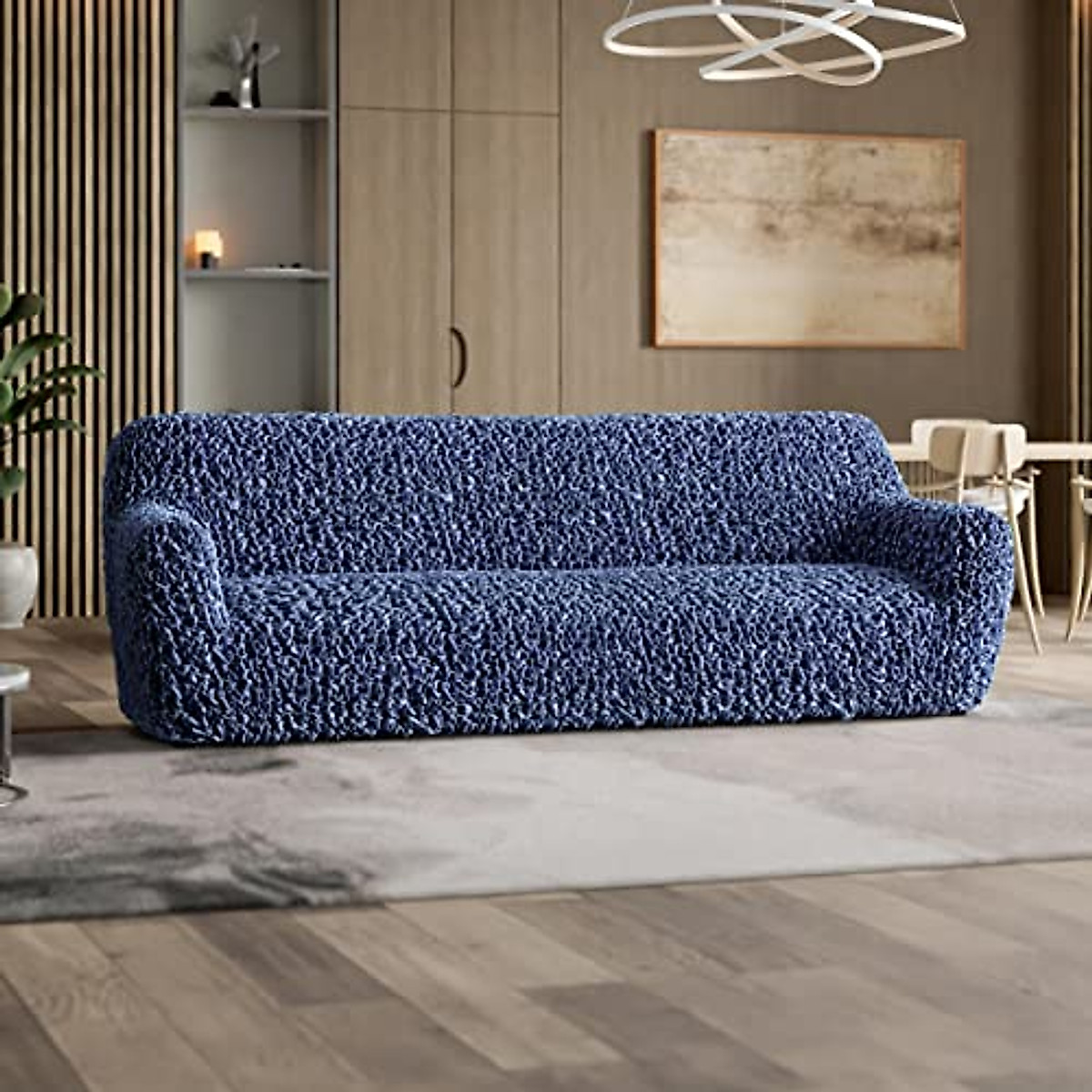 PAULATO BY GA.I.CO Sofa Slipcover - Stretch Sofa Cover - 4 Seater Couch Protector Cover for Pets and Kids - Shiny Soft Velvet Couch Slip Cover - Easy to Clean Sofa Slipcovers - Fuco Velvet - Navy Blue