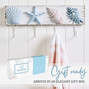 TideAndTales Beach Bathroom Decor 3D Seashell Wall Hooks Towel Rack for Coastal Bathroom, Bedroom or Kitchen - Shells and Starfish Beach Decorations for Home - Ocean Theme Beach House Decor