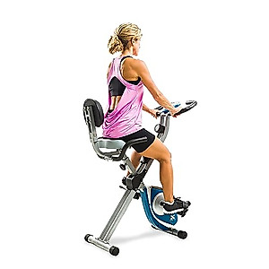 XTERRA Fitness Folding Exercise Bike, 225 LB Weight Capacity, Cordless, Battery Powered with Solid X-Frame Folding Design, Padded Seat and Handlebars, Adjustable Foot Straps, 8 Levels of Resistance