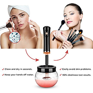 CICK Makeup Brush Cleaner Machine, Fast Electric Makeup Brush Cleaner Dryer with 8 Rubber Collars, Deep Cosmetic Brush Spinner for All Size Brushes, Wash and Dry in Seconds