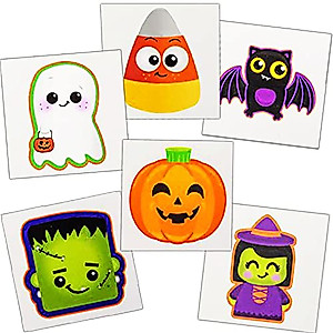 144 Pack Halloween Tattoos for Kids Temporary Pre-Cut Bulk Pack Halloween Themed Tattos Stickers for Face Body Non-Toxic 2" for Halloween Goodie Bag Fillers Classroom Prizes Party Favors by 4E's Novelty