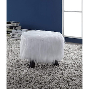 Linon Flokati Foot, 16-Inch, White Stool, 16"W x 16"D x 12.6"H,