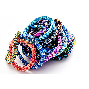 Wigspedia Nepal Crochet Glass Seed Bead Beaded Bracelets 1 Dozen Randomly Selected Mix (12 Bracelets)
