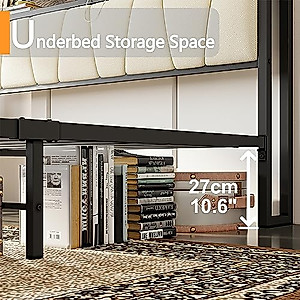 LIKIMIO King Bed Frame, Storage Headboard with Charging Station, Solid and Stable, Noise Free, No Box Spring Needed, Easy Assembly (Walnut and Beige)