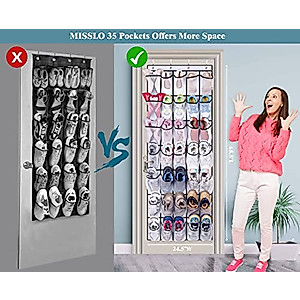 MISSLO 35 Large Pockets Over The Door Shoe Organizer Sturdy Oxford Fabric Hanging Shoe Rack for Door Mesh Closet Shoe Holder Hanger, White