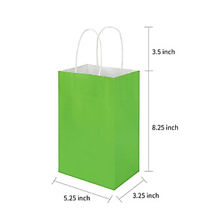 50 Pack 5.25x3.25x8.25 Inch Small Grass Green Kraft Paper Bags with Handles Bulk, Toovip Gift Wrap Bags for Favors Grocery Retail Party Birthday Shopping Business Goody Craft Merchandise Take Out Bags