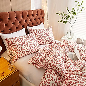 AOJIM Animal Leopard Duvet Cover Cheetah Print Bedding Set 100% Cotton Soft Quilt Cover White and Pink Comforter Cover 1 Queen Size Duvet Cover 2 Pillowcases (no Comforter)