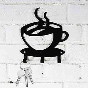 Shineweb Metal 3-Hook Key Holder Rack Coffee Cup Shape Hanger Wall Mount Home Office Organizer Wall Decor