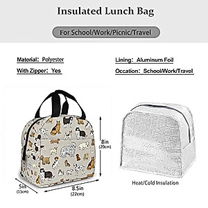 Gbuzozie Cute Dogs Animals Insulated Lunch Bag Leak Proof Tote Lunch Box With Zipper For Women Men Picnic Office