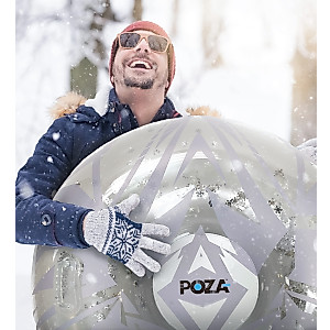 POZA Inflatable Silver Snow Tubes Collection - Silver Snow Sled Tube, Snowmobile, Boogie Sled with Handles and Snowflake Confetti, Cold Resistant Heavy Duty PVC Tube Sled for Adults and Kids - 3 Piece