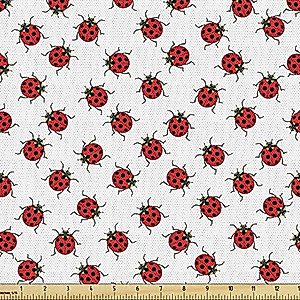 Ambesonne Ladybugs Fabric by The Yard, Ladybugs Pattern Bunch of Bugs Infinite Speckled Marked Insect Theme Playroom, Decorative Fabric for Upholstery and Home Accents, 1 Yard, White Red