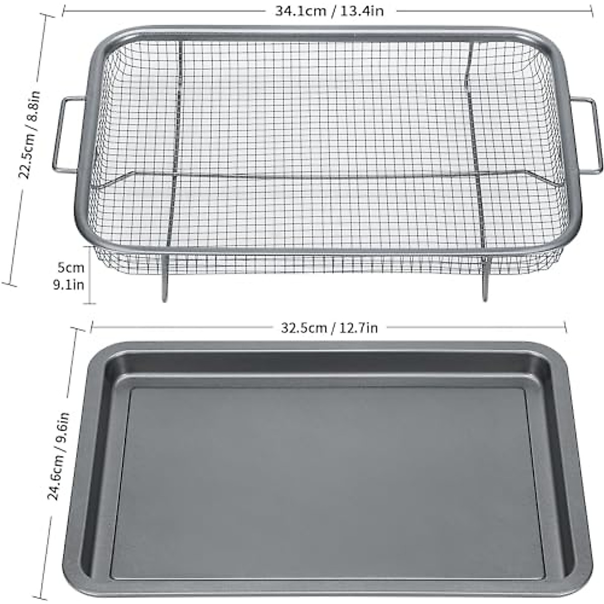 Air Fryer Basket For Oven 2 Set, 15.2 x 10.3 inch Stainless Steel Air Fryer Basket and Baking Sheet, with Non-stick Coating, For French Fried, Turky, Bacon, Chicken Wings