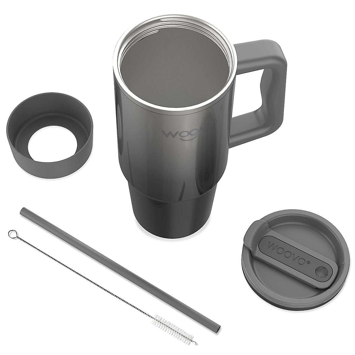 30oz Tumbler with Handle and Straw, Insulated Coffee Mug with Splash Proof Lid, BPA Free Reusable Double Wall Stainless Steel Water Cup, Keep Beverages Cold Hot for Hours, Gradient Grey