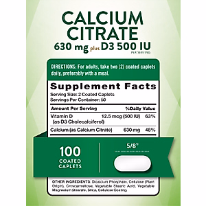 Calcium Citrate with Vitamin D3 | 100 Caplets | Non-GMO, Gluten Free Supplement | by Nature's Truth