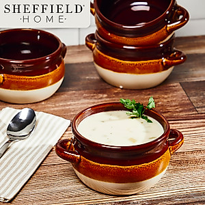 Sheffield Home French Onion Soup Crocks - Set of 4, 18oz Stoneware Pot with Handles - Ideal for Soup, Chili, and Beef Stew - Dishwasher, Microwave, and Oven Safe