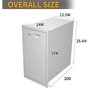 AHLOKI Pull-Out Trash Drawer Built-in Pull-Out Tray Stainless Steel Trash Drawer Storage Trash Bin(10 Gallons)(Not Included) for Outdoor Kitchen BBQ Island (14''Wx27''Hx20''D)