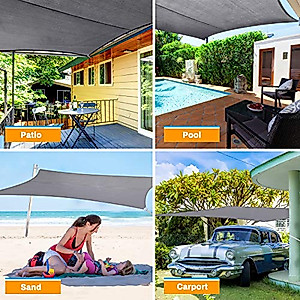 Sun Sail Shades Rectangular Waterproof, Jhua 9.8 x 6.5ft Sun Shade Sail Rectangle 160GSM UV Block Sail Canopy for Patio Backyard Lawn Garden Deck Sand, Outdoor Activities