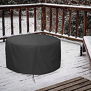 LBTING Fire Pit Cover, 48 inch Cover for 42-48 inch Round Firepit, Waterproof Windproof Dustproof UV-Resistant Heavy Duty Cover for Outdoor Patio Firepit Table - Black