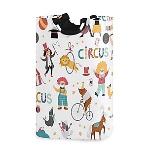CaTaKu Animals Circus Baby Laundry Baskets Collapsible, Large Tall Clothes Hampers for Kids Laundry Room Organizer Foldable Storage Bins with Handles
