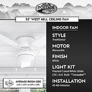 Portage Bay 50254 Hugger 52" White West Hill Ceiling Fan with Bowl Light Kit