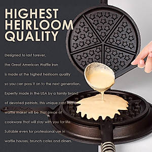 APPALACHIAN CAST IRON Great American Waffle Iron Pre-Seasoned, PFOA/PTFE Free, Made In USA | Vintage Inspired, 7 inch Stovetop Waffle Iron With Patriotic Design | Perfect holiday gift