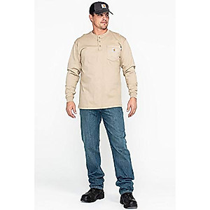 Carhartt mens Flame Resistant Force Cotton Long Sleeve Henley (Big & Tall) Shirt, Khaki, XX-Large Big Tall US
