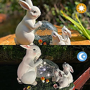 Solar Powered Family of Bunnies Outdoor LED Garden Light Decor, Garden Ornament (Bunnies Family on a Lawn)