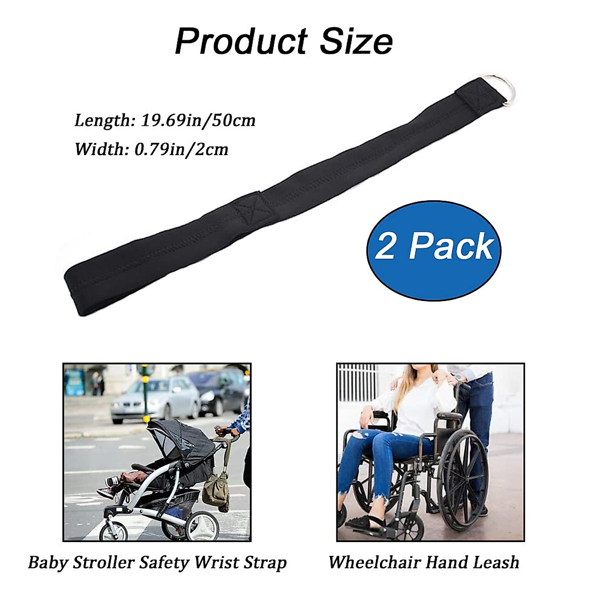 SYOOY 2 Pack Baby Stroller Safety Wrist Strap Adjustable Pram Wheelchair Hand Leash Black Retractable Adjustable Dog Leash Short Rope Safety Belt for Hilly City Street Walking