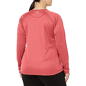 Columbia Women's PFG Tidal Tee Heather Long Sleeve Shirt, UV Protection, Moisture-Wicking, Winter Green Heather/White Logo, Medium