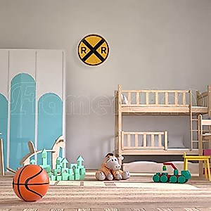 Framendino, Railroad Crossing Tin Sign Metal Tin Traffic Sign Wall Decor Rail Road Round Symbol Sign 12 Inch