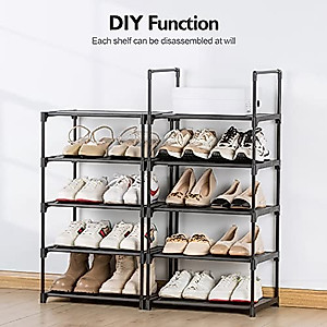 HODYANN 10 Tiers Shoe Rack, 20 Pairs Narrow Shoe Rack Organizer, Space Saving Non-Woven Fabric Metal Shoe Shelf, Stackable Large Shoe Rack for Closet (Black-N)
