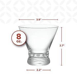 GLING [8 oz. Stemless Martini Glasses Set of 4, Cocktail Glasses for Liquor, whisky Great for Parties, Weddings and All Occasions