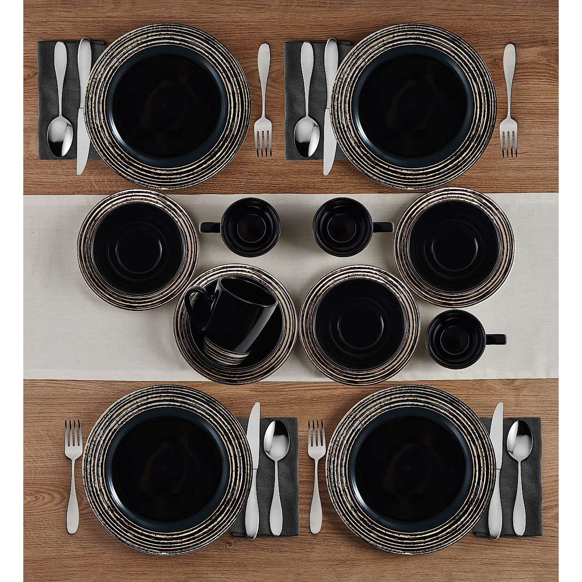 Pfaltzgraff Bryson 16 Piece Dinnerware Set, Service for 4, Black