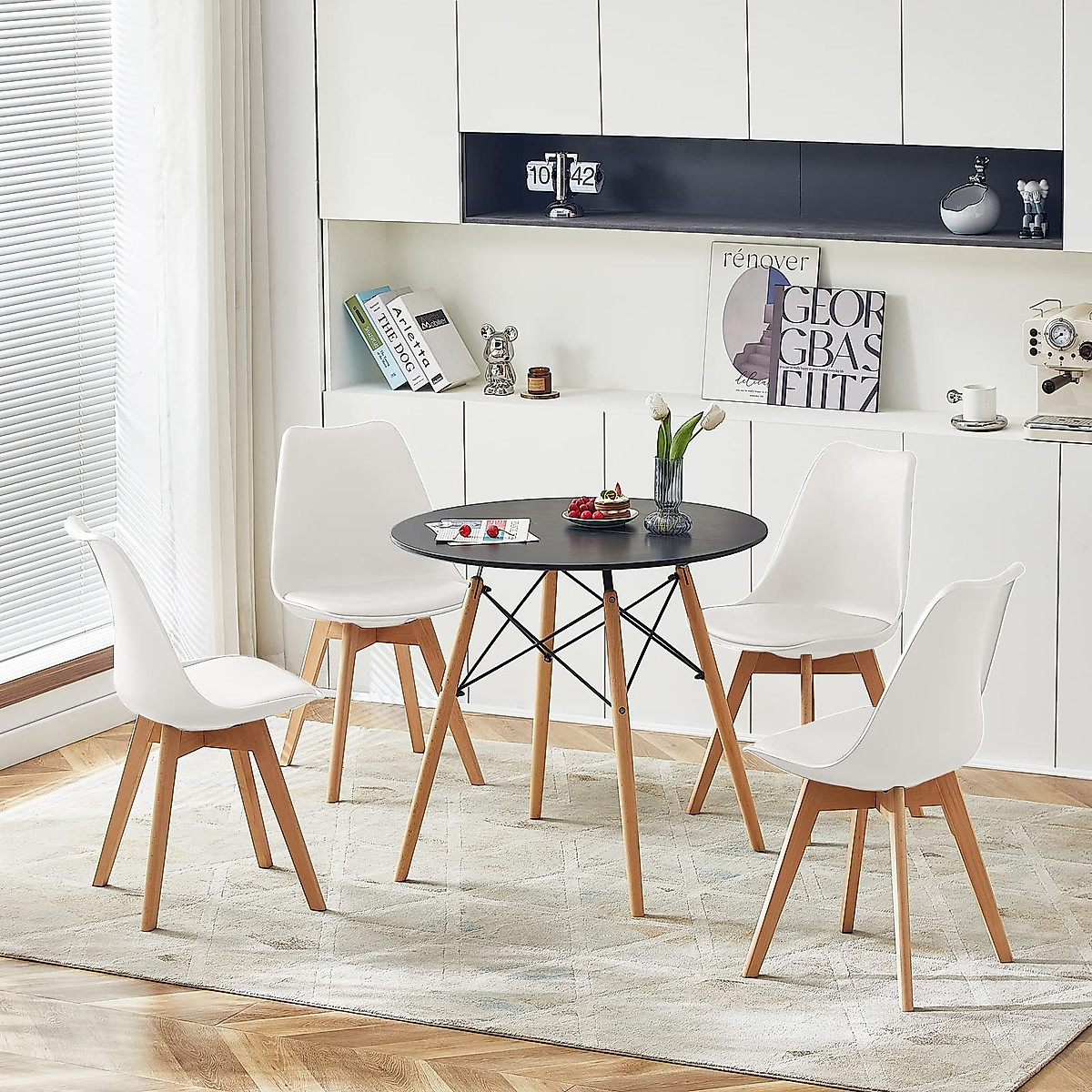 Liink1Ga Black Coffee Table 31.5''–Small,Round,Modern Dining Room Table Kitchen Table Coffee Table - for 2 to 4 People