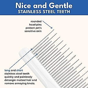 Dog & Cat Combs For Grooming Long Haired Cats & Dogs - Top Pet Detangler Brush For Long & Curly Hair - Comb Removes & Prevents Matted Fur - Perfect For Goldendoodle, Poodle Mixes, and Cat Undercoat