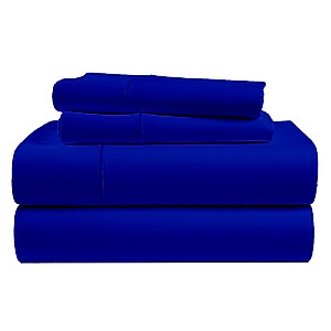 Gold Moon 650-Thread-Count 100% Egyptian Cotton King Size Sheet Set, Super Soft, Breathable, Solid Sateen Finish, 4 Piece Set, 18" Deep Pocket, Royal Blue