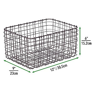 mDesign Farmhouse Metal Bathroom Storage Organizer Bin Basket for Vanity, Towels, Cabinets, Shelves - Holds Sponges, Make-Up, Shampoo, Conditioner, Cosmetics, Hand Towels - 12" x 9" - 6 Pack - Bronze