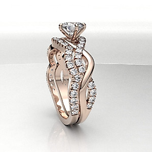 0.70 Carat TCW Round Diamond Infinity Engagement Ring Set 14K Gold Ladies Wedding Band 0.33 Carat Solitaire Diamond Split Shank Pave Set Stackable Ring For Women Color HI / Clarity I1 (rose-gold)