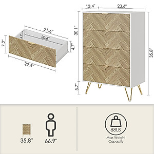 Masupu 4 Drawer Dresser, Drawer Chest, Tall Storage Dresser Chest Cabinet Organizer Unit with Gold Metal Hands and Legs, White Dresser, Small Dresser for Bedroom, Living Room, Closet, Hallway