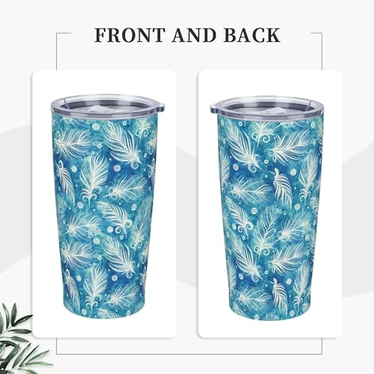 Yaxongx 20oz Tumbler Watercolor Feather Double Wall Vacuum Insulated Coffee Mug with Lid and Metal Straw Brush Reusable Stainless Steel Water Bottle Travel Cup Gifts for Car Ice Drinks Hot Beverage