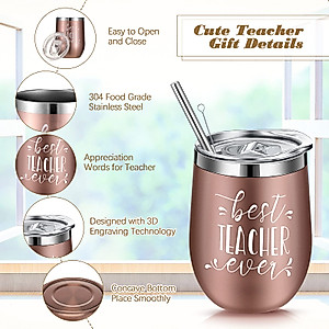 36 Pcs Teacher Appreciation Gift Sets 12 Oz Teacher Wine Tumbler for Women Valentines Day Gift for Teacher Thank You Gift Teacher Birthday Gifts Best Teacher Ever Cup and Keychain (Multi Color)