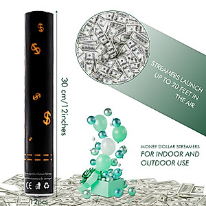 Confetti Cannon Party Poppers 12Pack Biodegradable 100 Dollar Bill Money Confetti Make it Rain 12inch Confetti Shooters Bill Launcher for Business Signing Opening Activities Birthday Party Celebration