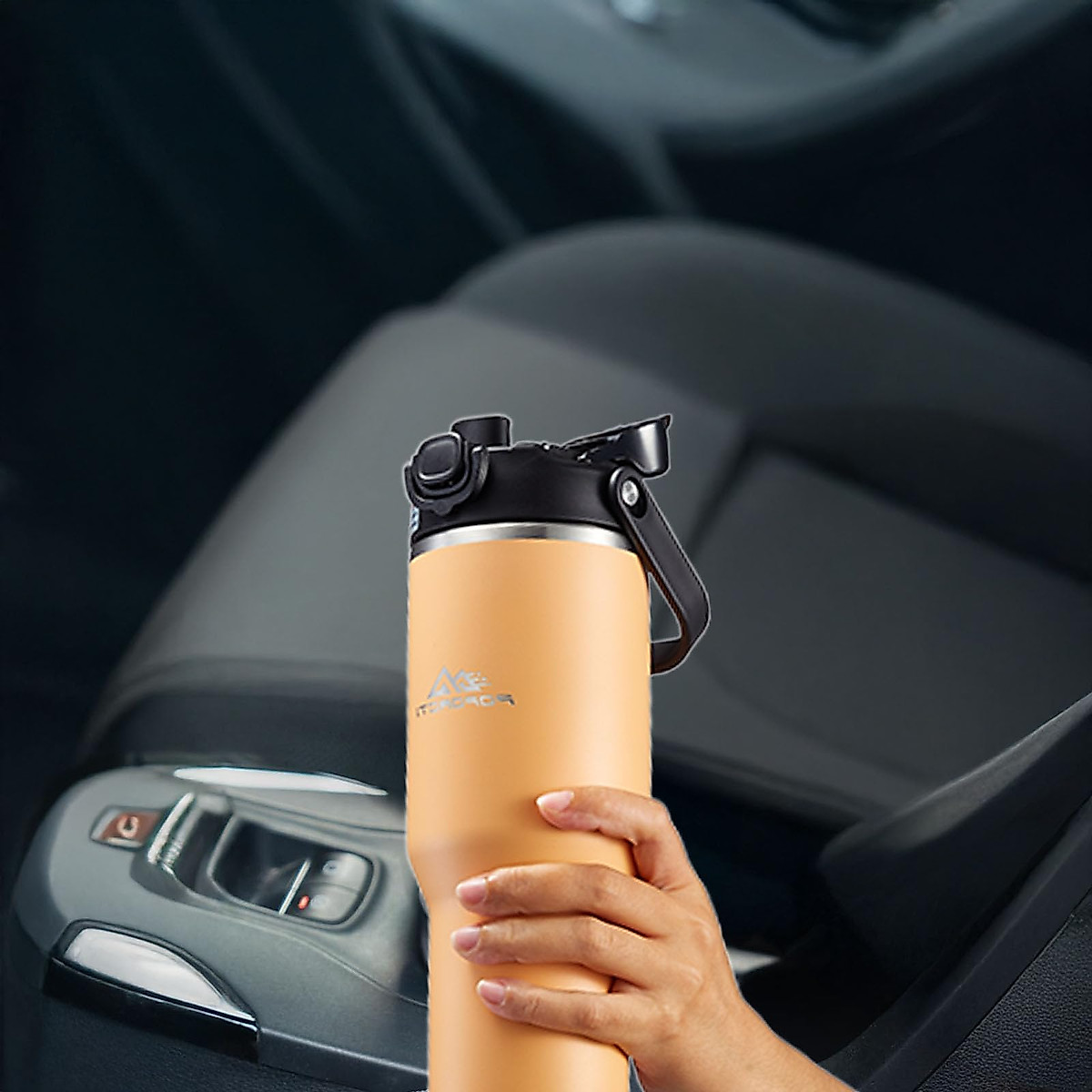 POPOACTI Insulated Tumbler,34 oz Stainless Steel Water Bottle, BPA-Free, Double-Walled Vacuum, Flip Straw for Travel, Keeps Drinks Hot & Cold for 12 Hours,For Travel, Gym & Office (Peach)