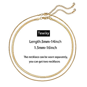 Tewiky 14k Gold Plated Herringbone Layered Necklace Set - Dainty Chain Choker for Women and Women