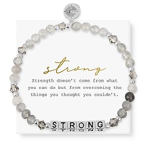 INSPIRED VOICES Inspirational Bracelets for Women - Motivational Bracelets, Inspirational Jewelry, Beaded Stretch Bracelets and Encouragement Gifts for Women (STRONG/Silver Plated/Grey)